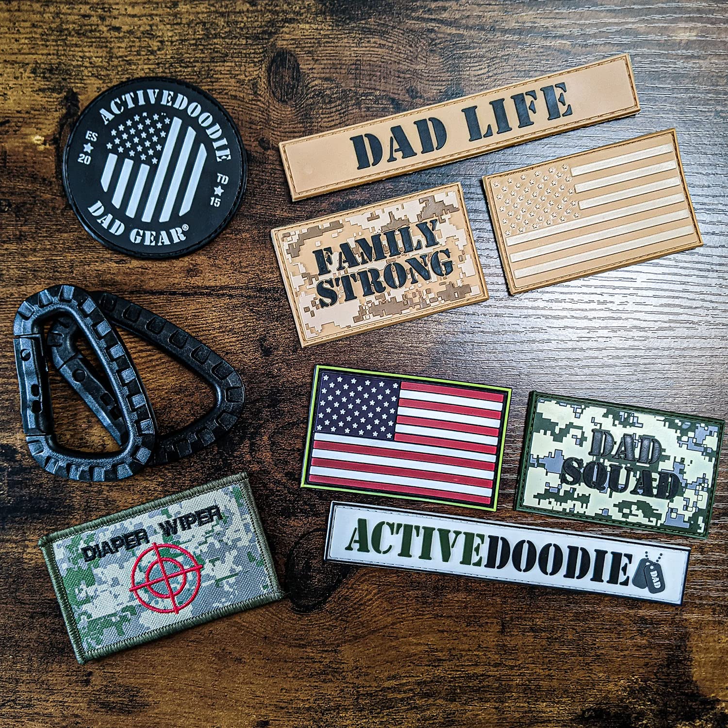 ActiveDoodie Dad Diaper Bag Combo with 8 Morale Patches, Camo Changing Pad, Insulated Bottle Holders, Diaper Bag for Dad