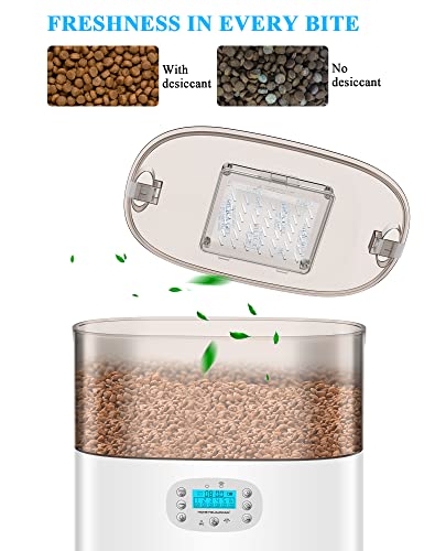 Automatic Cat Feeder, HoneyGuaridan 6L Pet Feeder for 2 Cats & Dogs, Auto Cat Dry Food Dispenser with Desiccant Bag, Timer Feeder Portion Control 1-6 Meals per Day, Dual Power Supply, Voice Recorder