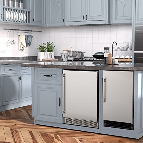 COTLIN 24 Inch Built-in Outdoor Refrigerator, 5.4 Cu.Ft Undercounter Beverage Fridge, 175 Cans Freestanding Stainless Steel Refrigerator for Residential Home Bar Commercial Use, ETL, Silver