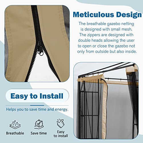 BPS Gazebo Netting Screen Replacement Universal 4-Panel Sidewalls for Backyard, Patio, Garden,Outdoor (Only Netting)