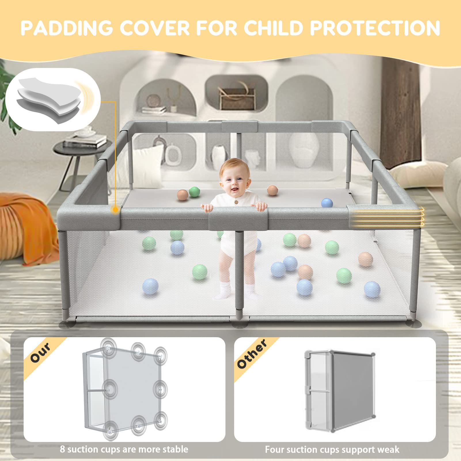 Ajulkrio Baby Playard, Playpen for Babies and Toddlers with Gate,50x50 Large Baby Fence