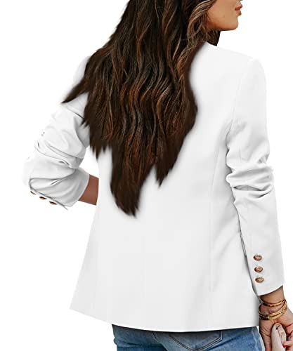 CRAZY GRID Womens Double Breasted Blazer Jackets Open Front Business Casual Suit Jacket Long Sleeve Dressy Blazer Lapel Gold Button Ladies Work Office Blazer White Medium