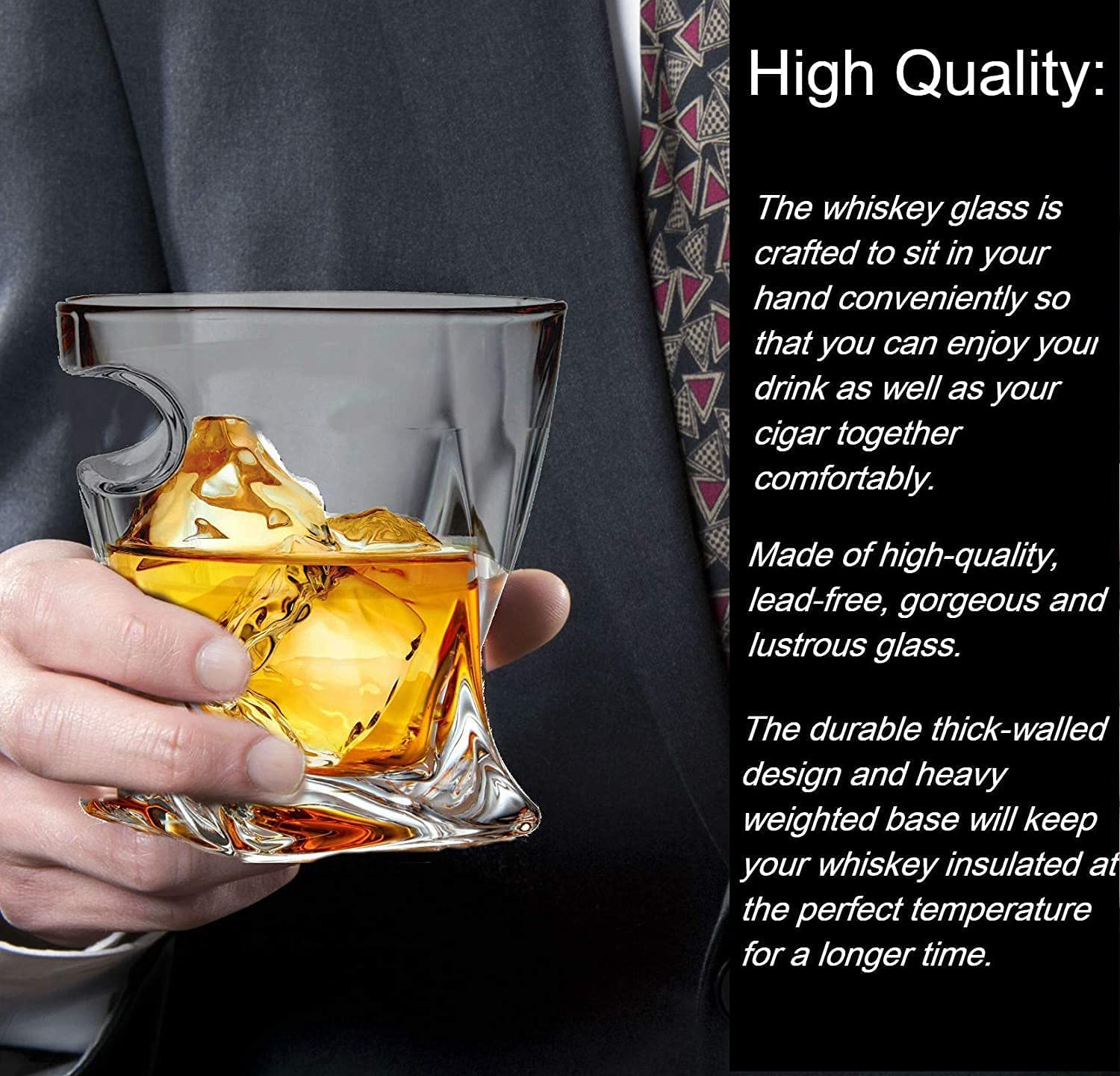 Bezrat Whiskey Cigar Glasses Gift Set - with Side Mounted Cigar Rest - Whisky Chilling Stones and accessories in Wooden Box - Scotch Bourbon Christmas Gift for Dad, Husband, Fathers Day, Birthday