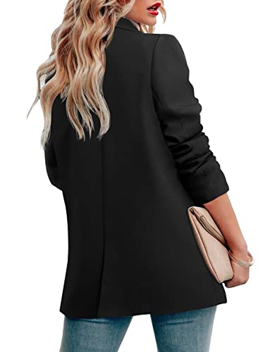 CRAZY GRID Womens Casual Blazer Long Sleeve Business Suit Jacket Open Front Button Work Office Blazer Jacket Fashion Dressy Ladies Blazer Black X-Large