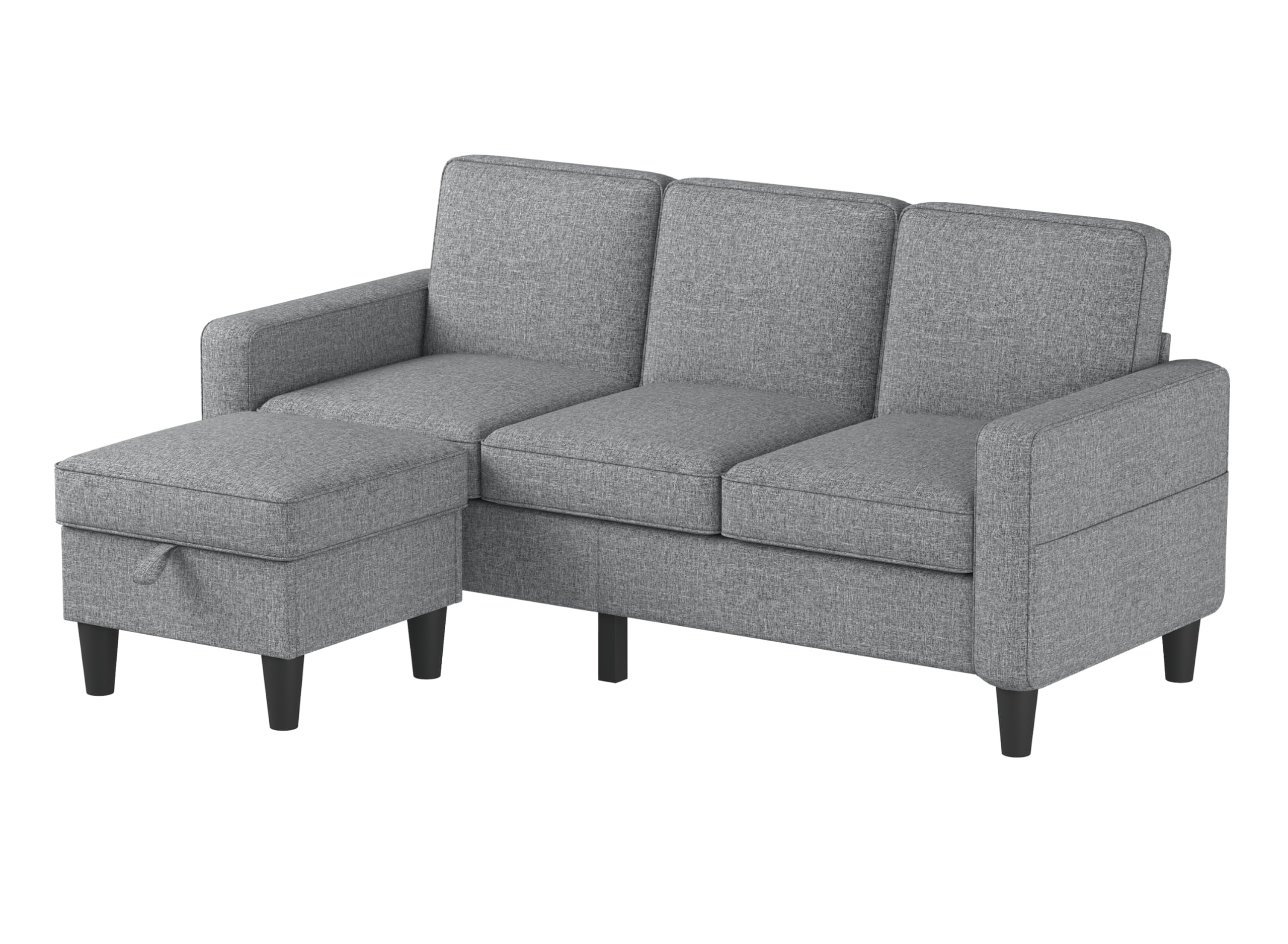 Woyomeub Sectional Couches for Living Room: L Shaped Couch with Storage Ottoman - Gray Sofa 3 Seater Furniture Set Modern Linen Fabric Futon Sleeper Sofas for Apartment Studio Small Space
