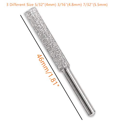 Chiloskit 12pcs 1/8 Shank Polishing Chainsaw Grinding Head Sharpener Burr Stone File Saw Tools 4/4.8/5.5MM (Diamond)