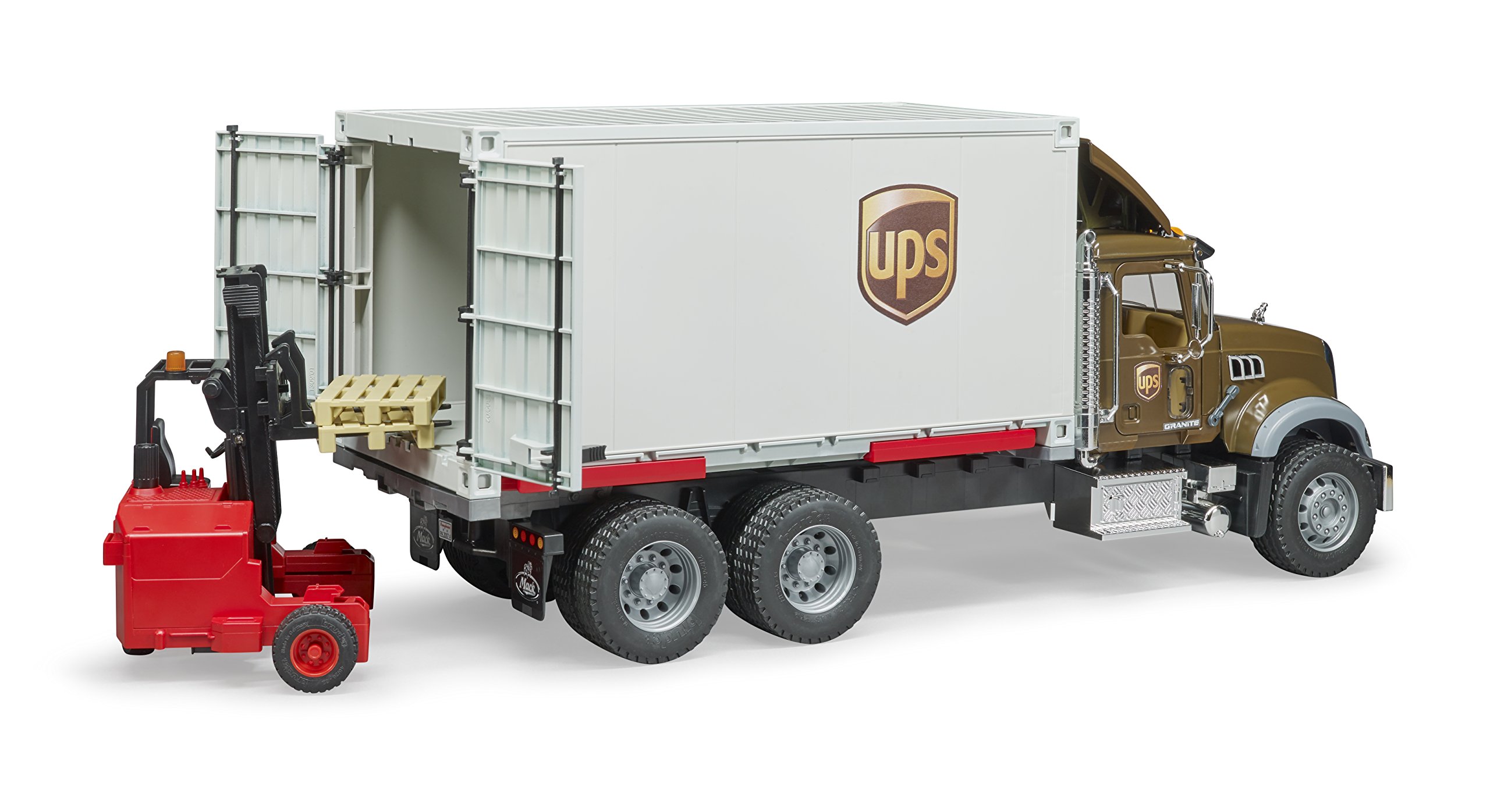 Bruder 02828 Mack Granite Ups Logistics Truck with Forklift Vehicles - Toys