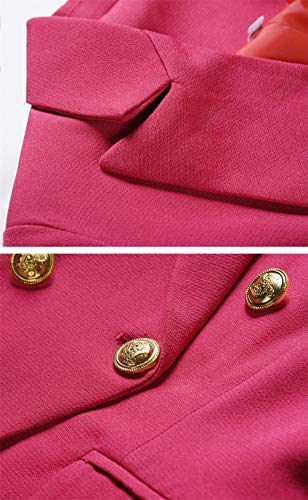 chouyatou Women's Vintage Double Breasted Slim Fit Dress Suit Blazer Jacket (Large, Hot Pink)