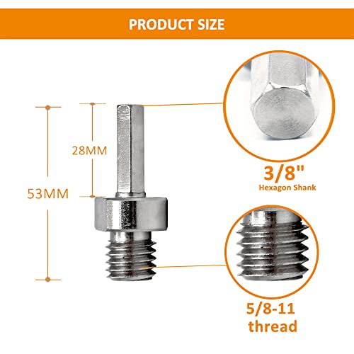 BGTEC Core Drill Bit Adapter for Threaded Diamond Hole Saw Core Drill Bit 5/8"-11 Male to 3/8" Shank for Core Drilling Grinding Disc