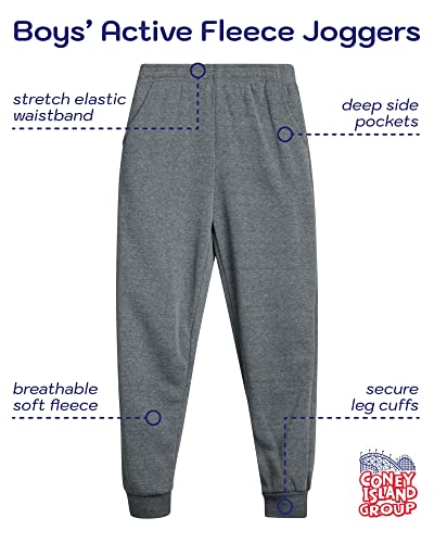 Coney Island Boy’ Sweatpants – 4 Pack Active Fleece Jogger Pants (Size: 4-16), Size 8, Black/Charcoal/Heather Grey/Navy