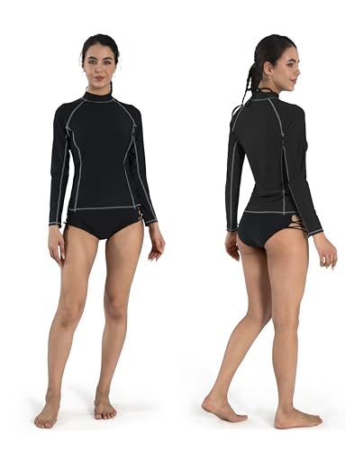 Actleis Women's Long Sleeve Rash Guard UPF50+ UV Sun Protection Quick Dry Swimming Surfing Shirts M Black