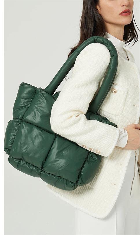 Angryapple Large Puffer Tote Bag,Soft Small Square Filled One Shoulder Portable Women's Bag,Winter Soft Bag (brown)