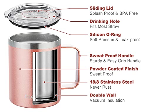 DLOCCOLD Insulated Coffee Mug with Handle 12 oz Stainless Steel Travel Coffee Cup with Lid Spill Proof Reusable Thermos Coffee Cups for Men Women