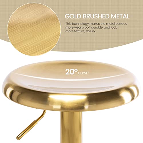 Brage Living Adjustable Bar Stool, Swivel Round Metal Airlift Barstool, Backless Counter Height Bar Chair for Kitchen Dining Room Pub Cafe (Gold)