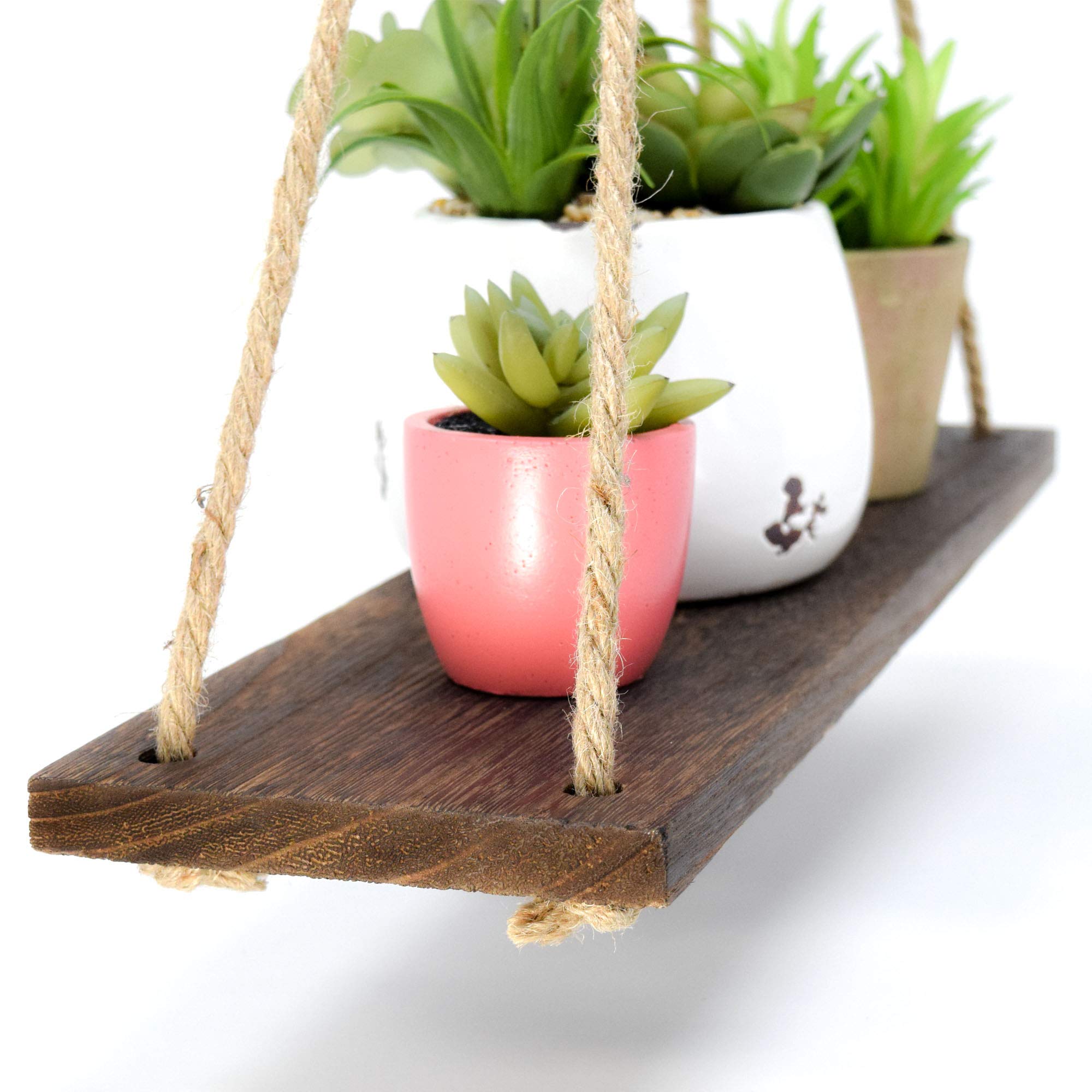 Boho Wall Hanging Shelf - Wood Hanging Shelves for Wall - Farmhouse Rope Shelves for Bedroom Living Room Bathroom - Rustic Wood Shelves - Hanging Plant Shelf - Triangle Floating Shelf (Triangle Mount)