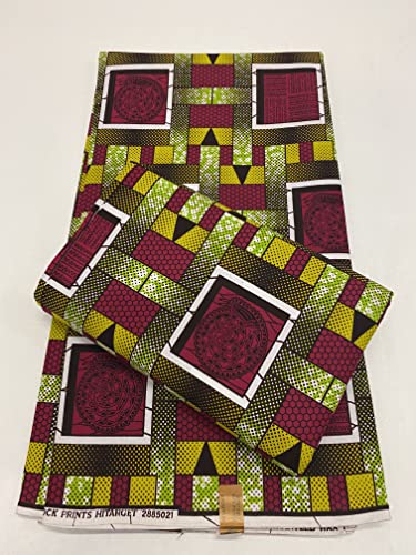 Beautiful African Prints Fabric | African Ankara Wax Print Fabric | African Lapper | African Ankara Wax Print Fabric/Green, Red & Brow African Fabric- 6 Yards.