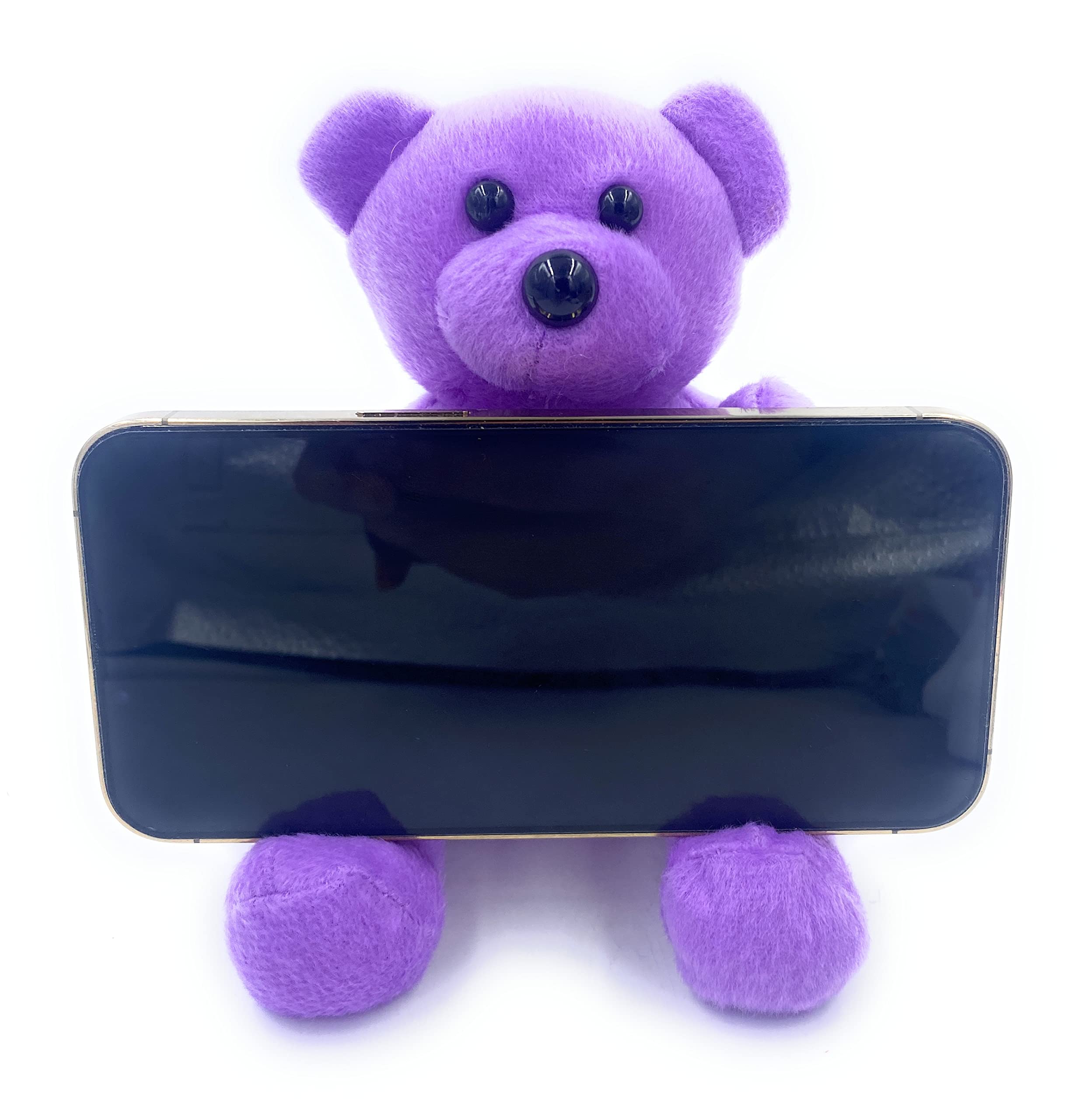 Animal Phone Holder for Desks Plush Teddy Bear Smart Phone Stand Purple Bear Toy 5.5” Cute iPhone Holder for Girls Stuffed Animal Mini Lavender Bear Gift