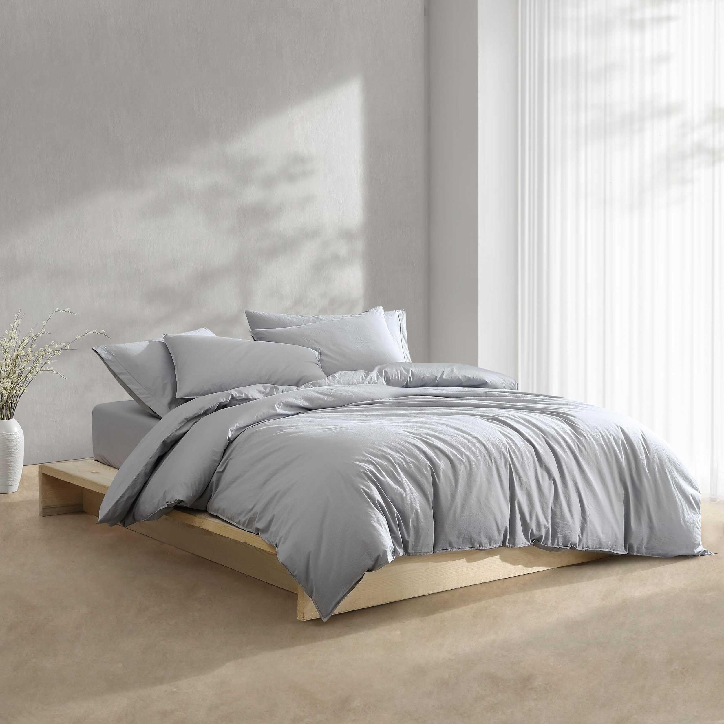 Calvin Klein - Queen Duvet Cover Set, Washed Cotton Percale Bedding, Luxuriously Soft Home Decor (Washed Percale Steel Blue, Queen)