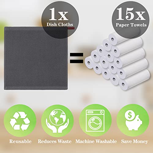 Cenebonxy 100% Cotton Waffle Weave Kitchen Dish Cloths, Soft and Absorbent Dish Rags, Quick Drying Dish Cloths for Washing Dishes, 12x12 Inches, 6-Pack, Dark Grey