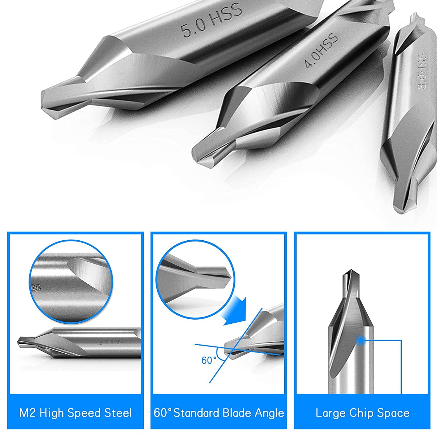 7 Pcs Drill Set 60-Degree Drill Kit Countersink for Lathe Metalworking