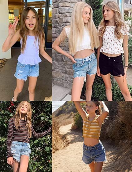 Arshiner Girls Denim Hot Shorts Casual Summer Mid Waisted Short Pants with Pockets 7-8 Years