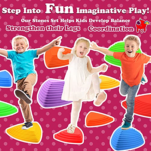 Gentle Monster Stepping Stones for Kids, Set of 11 Pcs for Balance with Non-Slip Bottom - Exercise Coordination and Stability