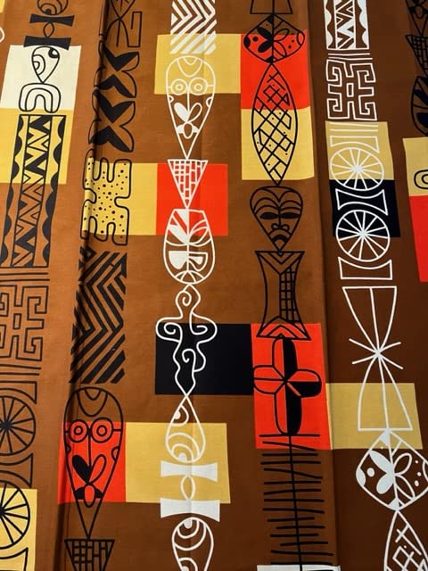 Brown Red Ankara Fabric 1 Yard, African Fabric, 100% Cotton African Cloth, Ankara Head Tie Scarf, African Print Wax, One Yard Ankara African Print