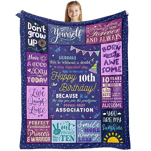 puekrtoa Birthday Gifts for 10 Year Old Girl, 10 Year Old Girl Gift Ideas, 10th Birthday Decorations for Girls, 10th Birthday Gifts for Girls, Presents for 10 Year Old Girls Age 10 Blanket 60x50 Inch