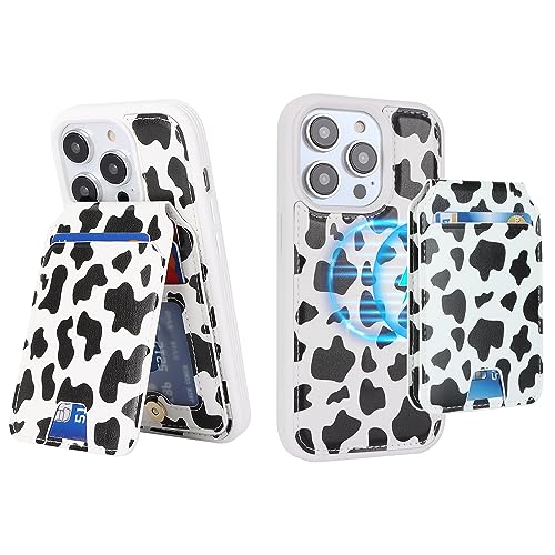 Havaya for iPhone 13 Pro Max Case with Card Holder iPhone 12 Pro Max Case Magsafe Compatible magsafe Wallet Detachable 2-in-1 for Women and Men-Cow Print Black