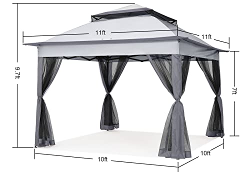 COOSHADE 11x11Ft Easy Pop Up Gazebo Tent Instant Outdoor Canopy Shelter with Mosquito Netting Walls(Dark Grey)