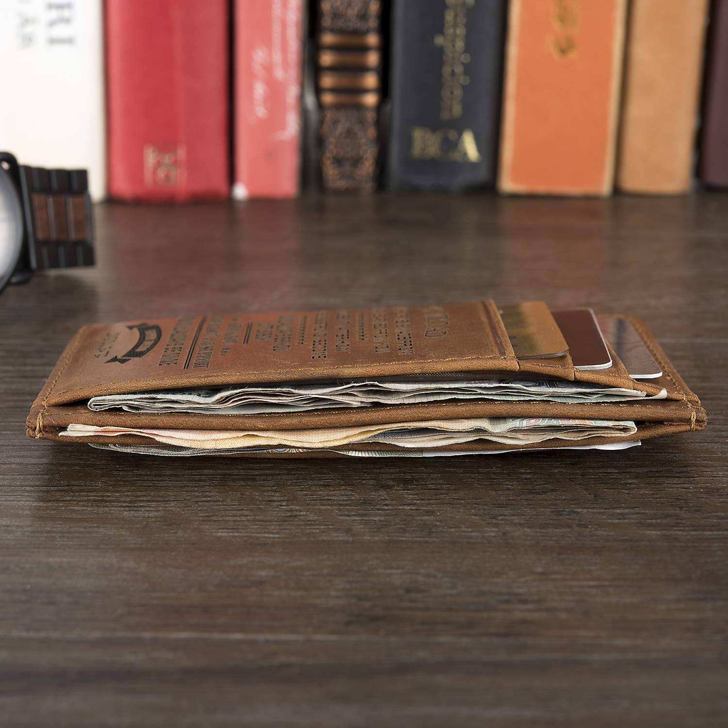 Engraved Minimalist Front Pocket RFID Blocking Wallets for Men&Women Mini Credit Card Holder Purse Thin Genuine Leather Brown Gift for Birthday, Anniversary or New Year - To My Daughter from Mom
