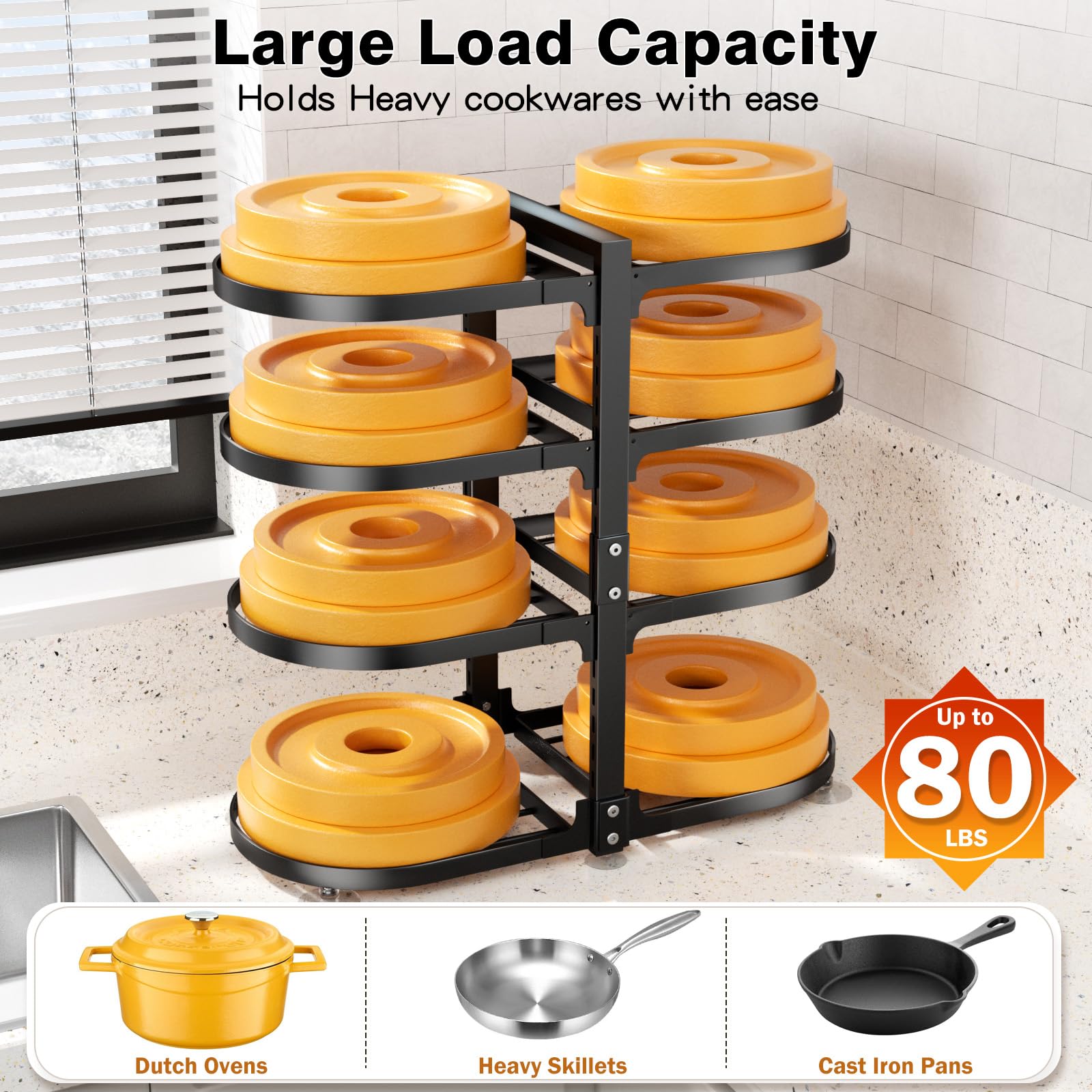 ARSTPEOE Mega Clearence Sale Half Save 6Tier, Pot and Pan Organizer for Cabinet, Pan Organizer Rack for Cabinet, Pot Organizer Rack for Under Cabinet, Pot Lid Organizer for Cabinet, Black