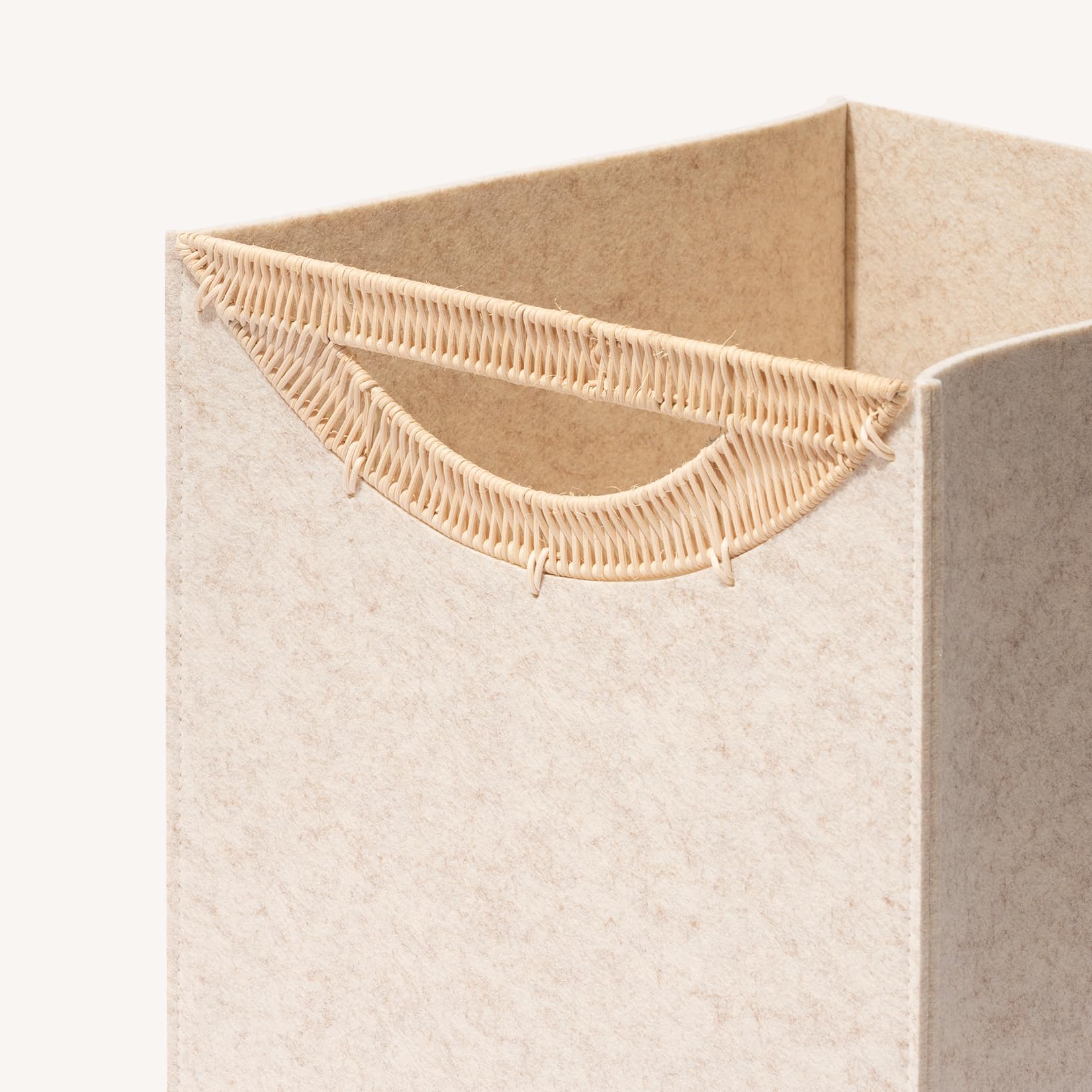 La Jolie Maison 2 Pack Foldable Oatmeal Felt Cube Bins, 13 Inch Storage Cube with Rattan Handle, Decorative Storage Bins for Closet Toys Bedroom