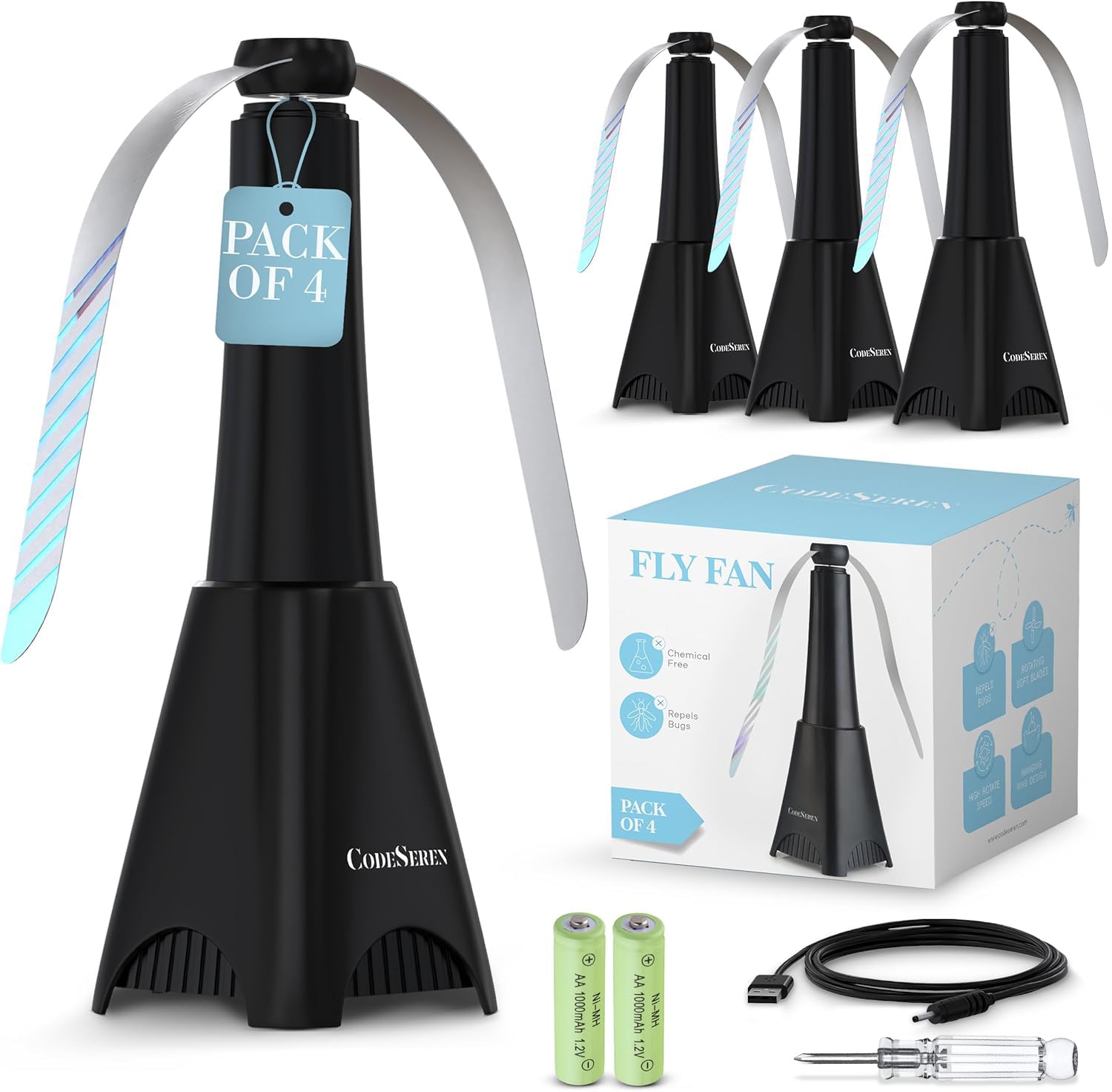 Fly Fans for Tables (4 PCS) - Soundless Fly Swatter Fan for Outdoor Restaurant, Marina, BBQ and Picnic