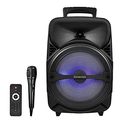 Sound Town 8-inch 2-Way Portable PA Speaker with Built-in Rechargeable Battery, 1 Wired Mic, Bluetooth, USB, SD Card Reader, LED Light (OPIK-8PS)