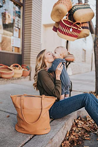 Little Unicorn Citywalk Tote β Diaper, Work, Travel Bag with Changing Pad - Premium Vegan Leather β 6 Interior Pockets β Wipes Clean Inside & Out (Cognac)