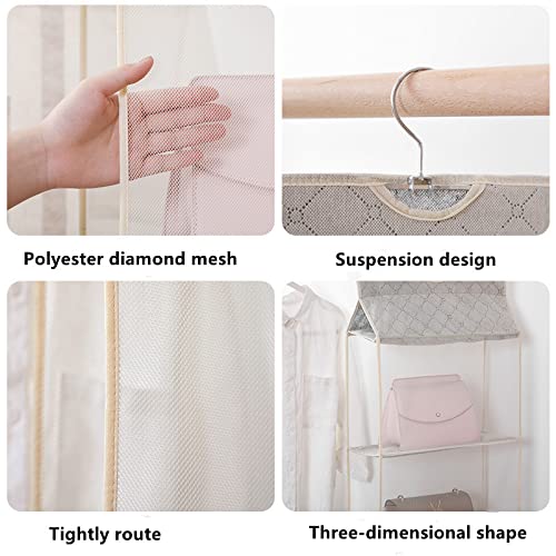 enloritas 2PCS Handbag Hanging Purse Organizer,Hanger Oxford Cloth Nonwoven Hanging Closet Storage Bag , Closet Organizer with 360 Degree Swivel Hook Foldable and Universal, Grey