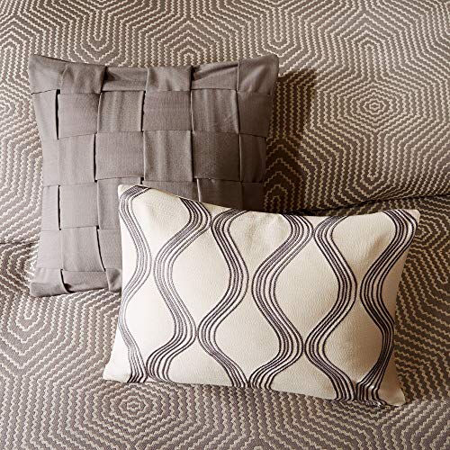 Madison Park Signature Cozy Comforter Set - All Season Bedding Combo Filled Insert and Removable Duvet Cover, Shams, Decorative Pillows, King (110 in x 96 in), Geometric Grey 10 Piece