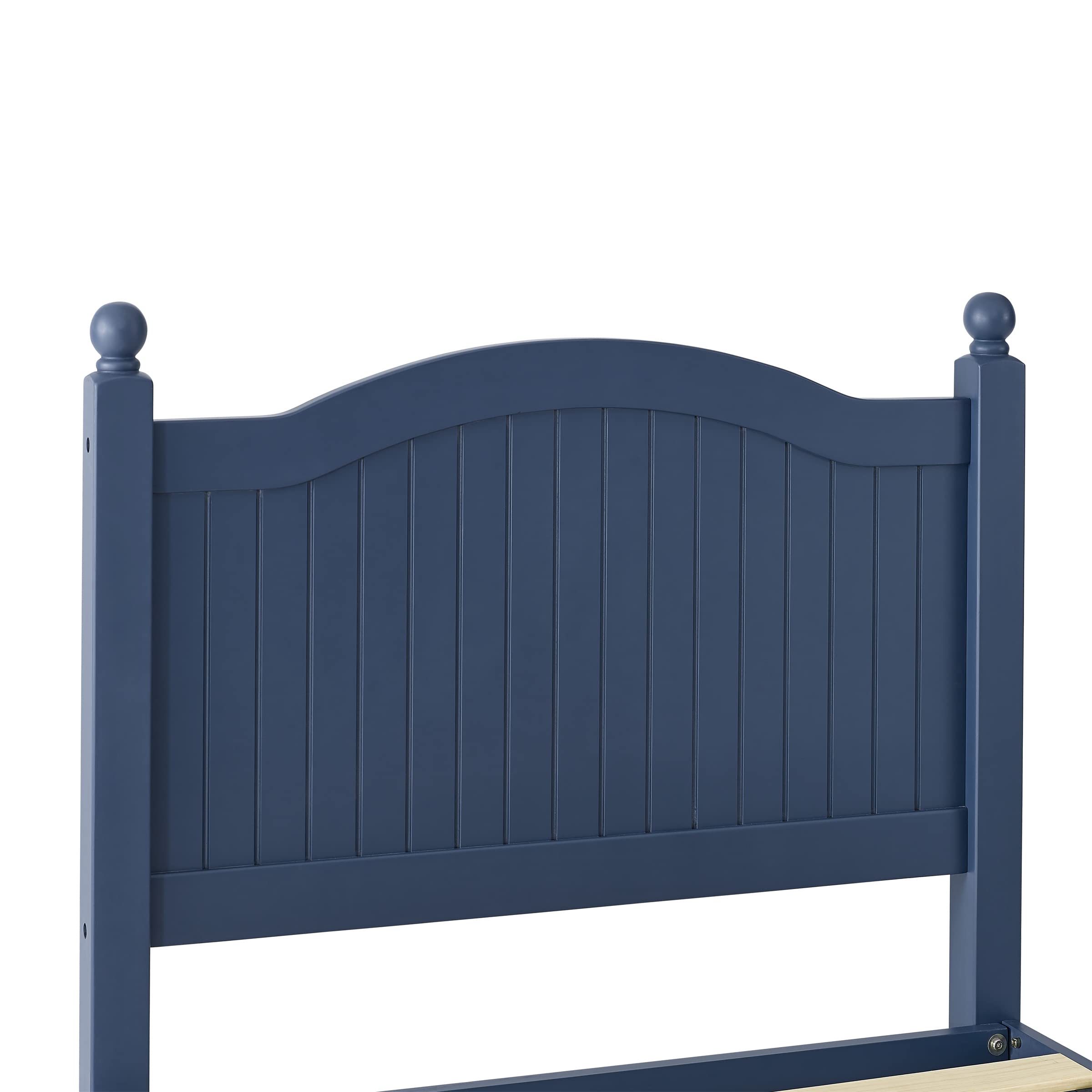 MUSEHOMEINC Wooden Twin Bed Frame with Headboard & Footboard Designed with Classic Ball finials, Beadboard Paneling and Lathe-Turned feet，No Box Spring Needed (Blue)