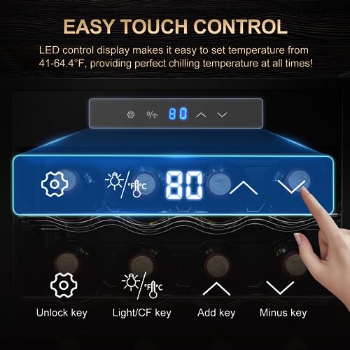 BODEGACOOLER 24 Bottle Compressor Wine Cooler, Freestanding Wine Cellar for Red, White or Champagne,Mini Fridge with 41-64.4°F Digital Temperature Control Glass Door