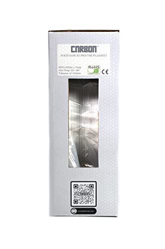 Certified Food Grade PETG 3D Printer Filament - Carbon Brand - Lab Tested FDA Compliant Food Safe, 1.75mm, 1kg, Temp: (Nozzle 220°C - 260°C, Bed: 0°C/60°C - 80°C), Accuracy: +/- 0.02 (White)