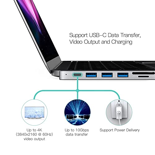 7 in 2 Dongle USB C Hub Adapter with 4K HDMI USB A 3.0 Ports SD TF Card Readers for Laptops (Gray)
