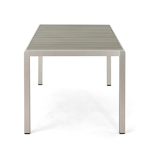 Christopher Knight Home Coral Outdoor Aluminum Dining Table with Faux Wood Top, Gray Finish,Grey