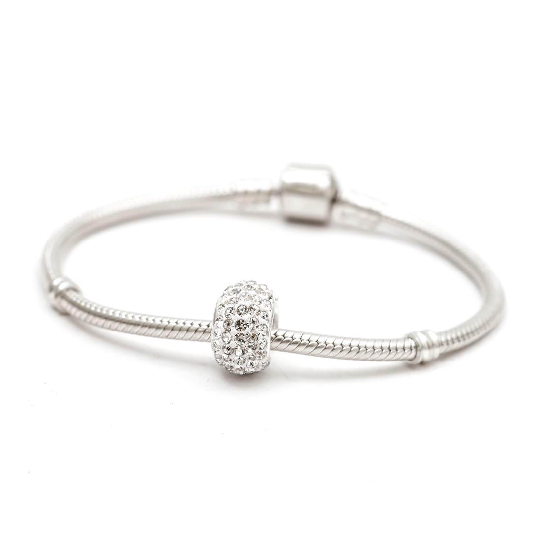 Adabele 2pcs Authentic Solid Sterling Silver Hypoallergenic Jan-Dec Birthstone Bead Charm Swarovski Rhinestone Compatible with Pandora All Bracelet Necklace Women Birthday Gift