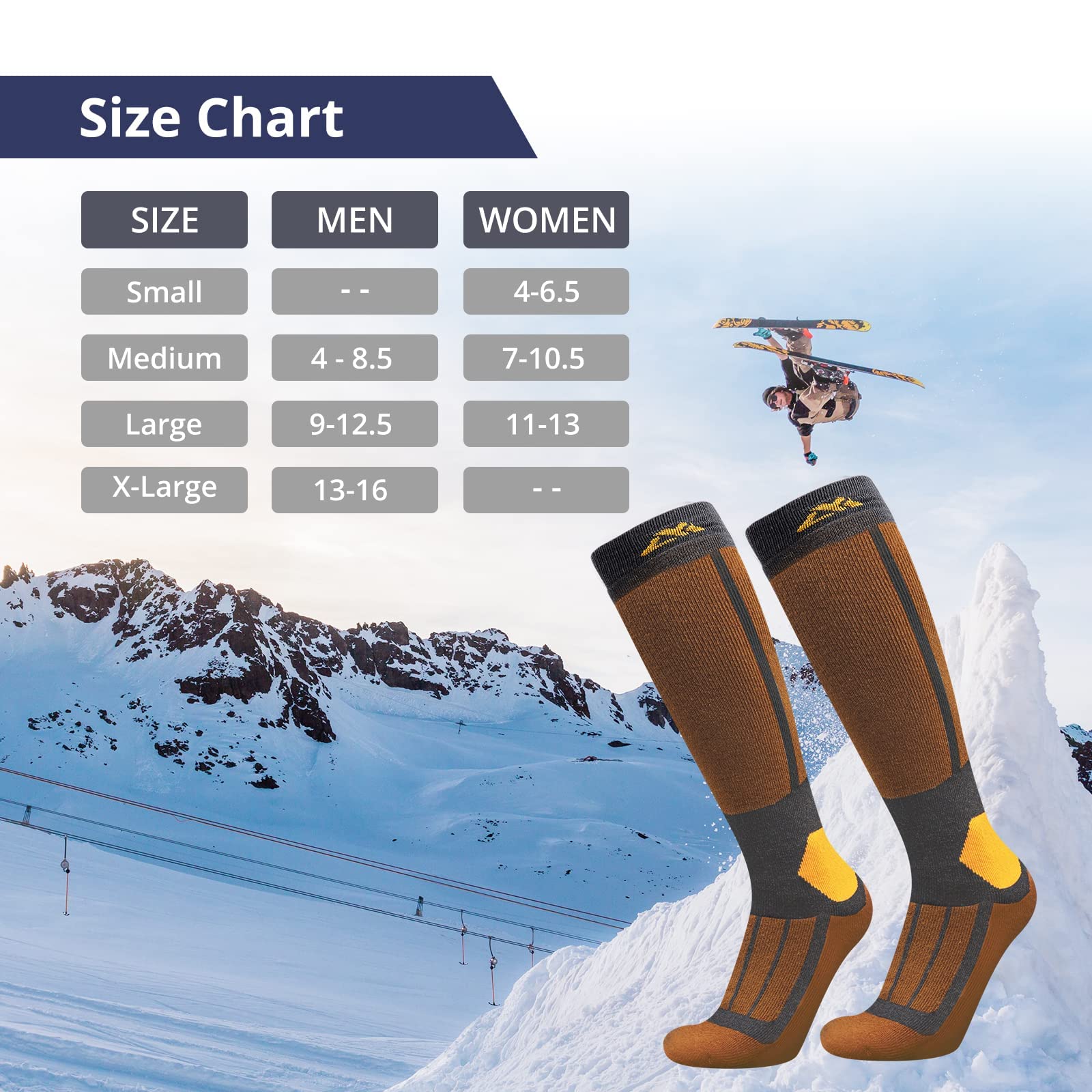 AKASO Warm Wool Ski Socks Mens Women Hiking Socks, Merino Snowboard Socks for Skiing Outdoor Cold Weather (1 Pair)