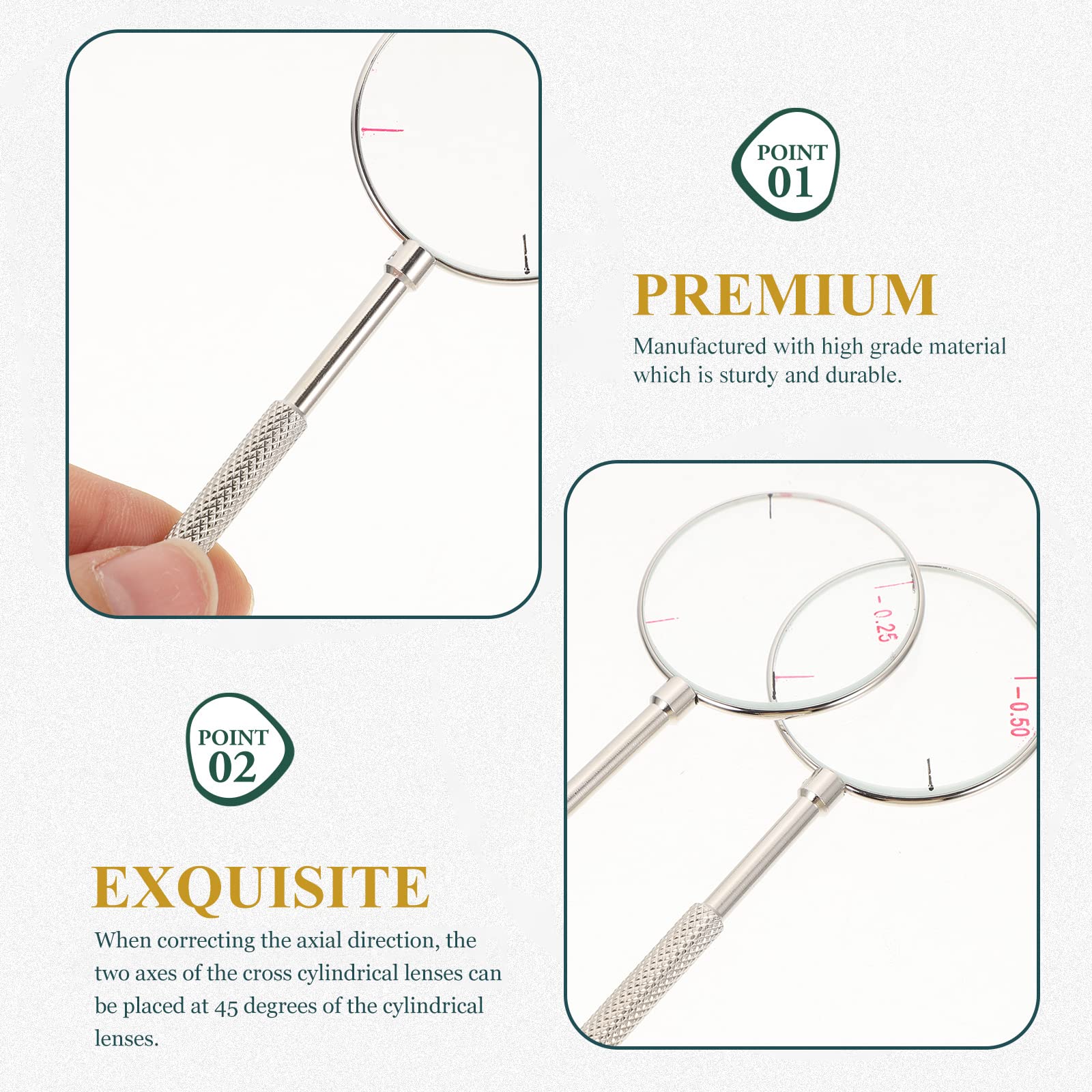 Heallily 2Pcs Round Optical Cross Cylinder Lens Optical Instruments diopters (0.25/0.5)