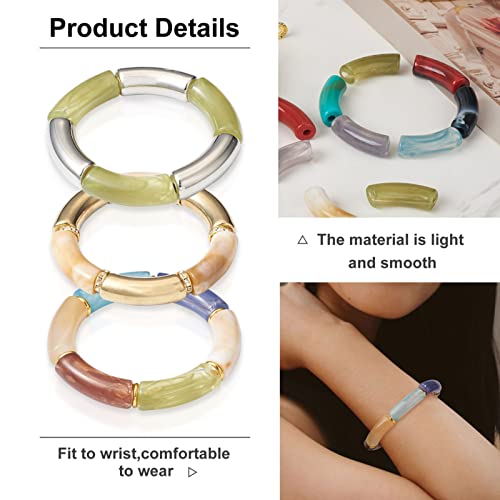 Boutigem 120pcs Chunky Curved Tube Acrylic Beads Imitation Gemstone Loose CCB Plastic Beads Rhinestone Spacer Beads Elastic Thread DIY Stacking Stretch Bracelet Bangle Making Kit