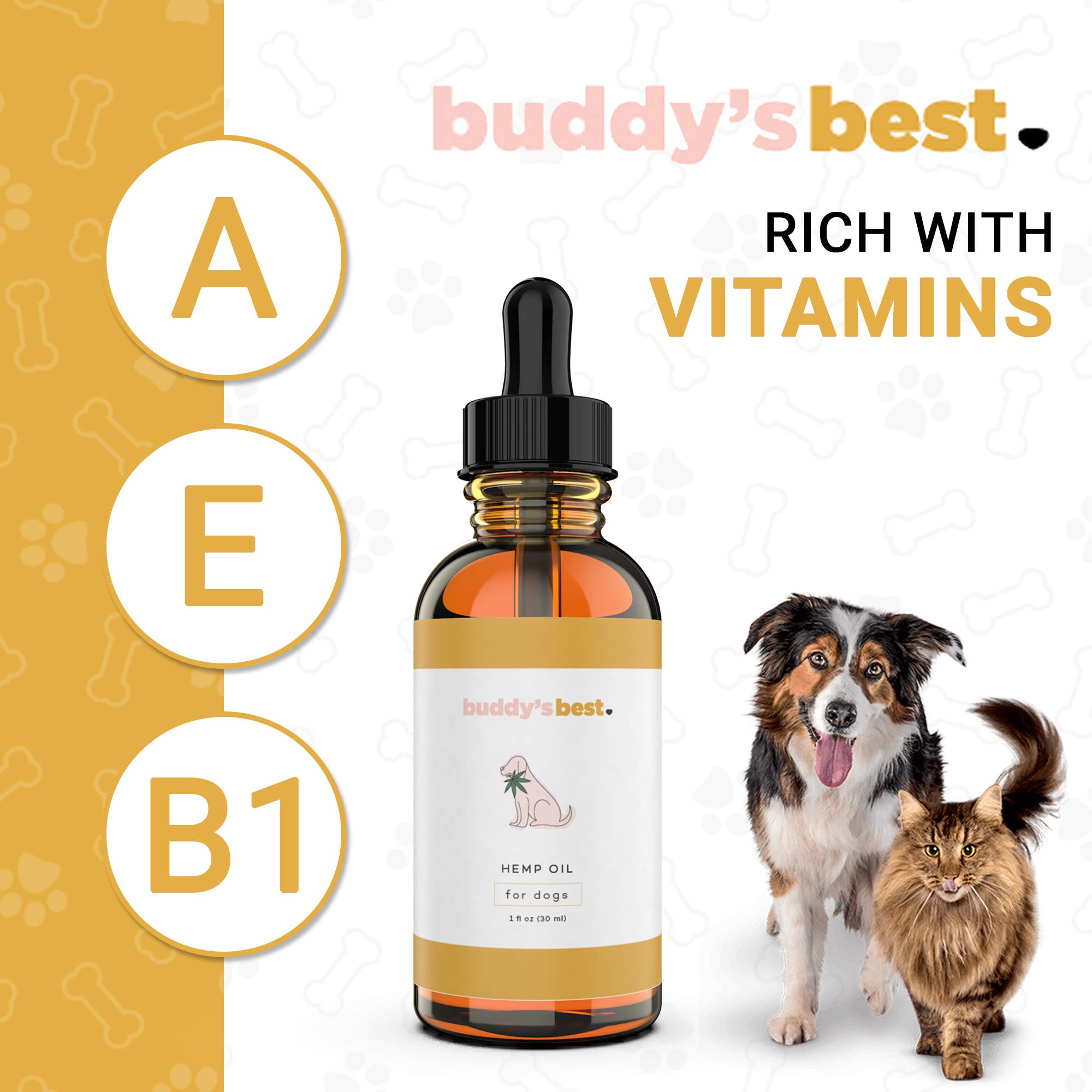 Buddy's Best Hemp Oil Treats for Pets - 100% Cold Pressed Hemp Seed Oil - Omega 3 & 6 for Hip & Joint Health, 2 x 1oz
