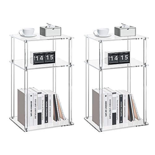 Cuguords Clear Acrylic Side Table for Small Spaces, Acrylic Nightstand for Bedroom Set of 2, 3 Tire Coffee/End Table for Living Room, Bedside Table, Acrylic Furniture 13.9" L X 11.5" W X 22"