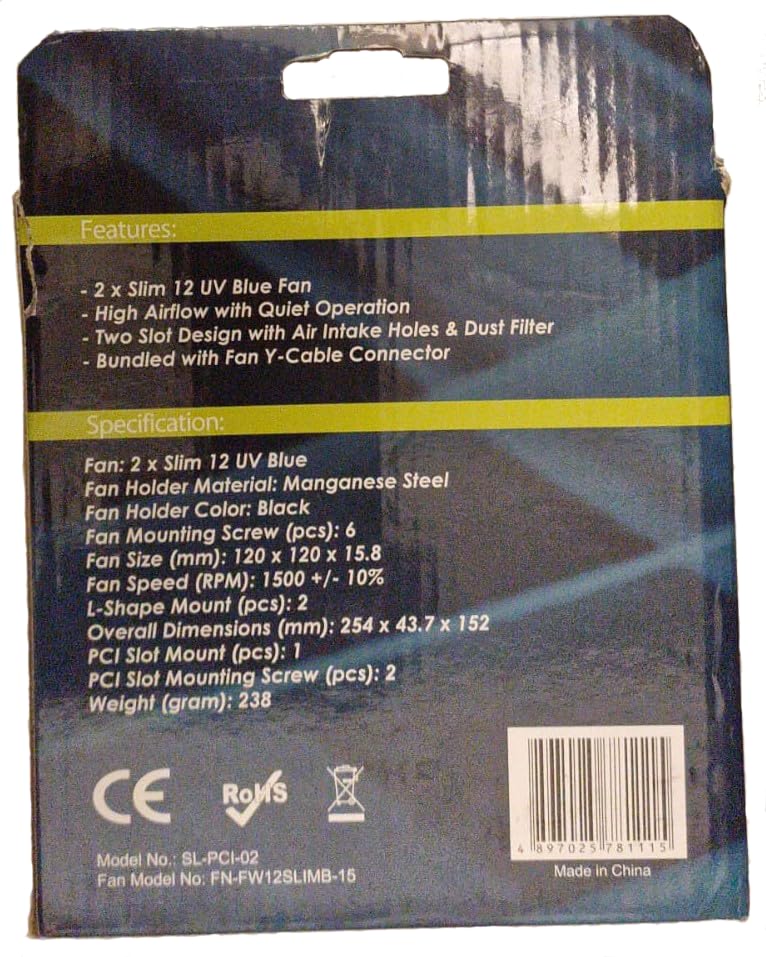 Gelid Solutions PCI Slot Fan Holder|2 x Slim 120mm UV Blue Fan|High Airflow with Quiet Operation|SL-PCI-02|Blue